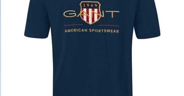 T-SHIRT 100% ΒΑΜΒΑΚΙ ΜΕ LOGO - ΜΠΛΕ ΣΚΟΥΡΟ - GANT ΜΕΓΑΛΟ